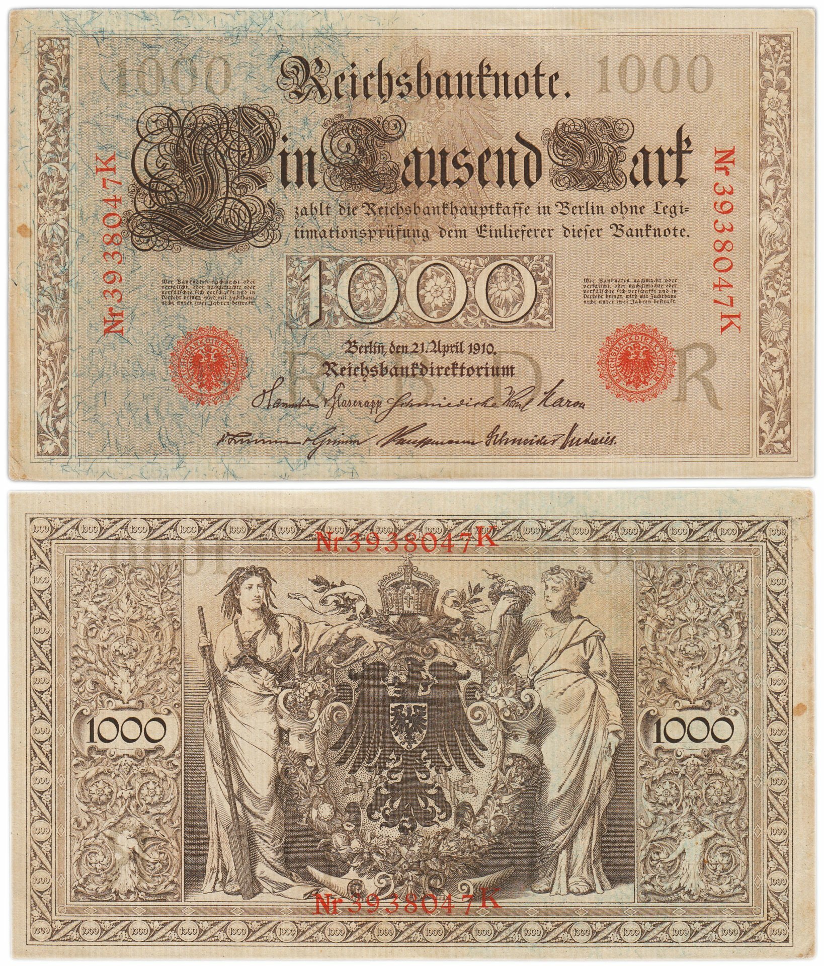 Германия 1000 марок 1910 красная печать