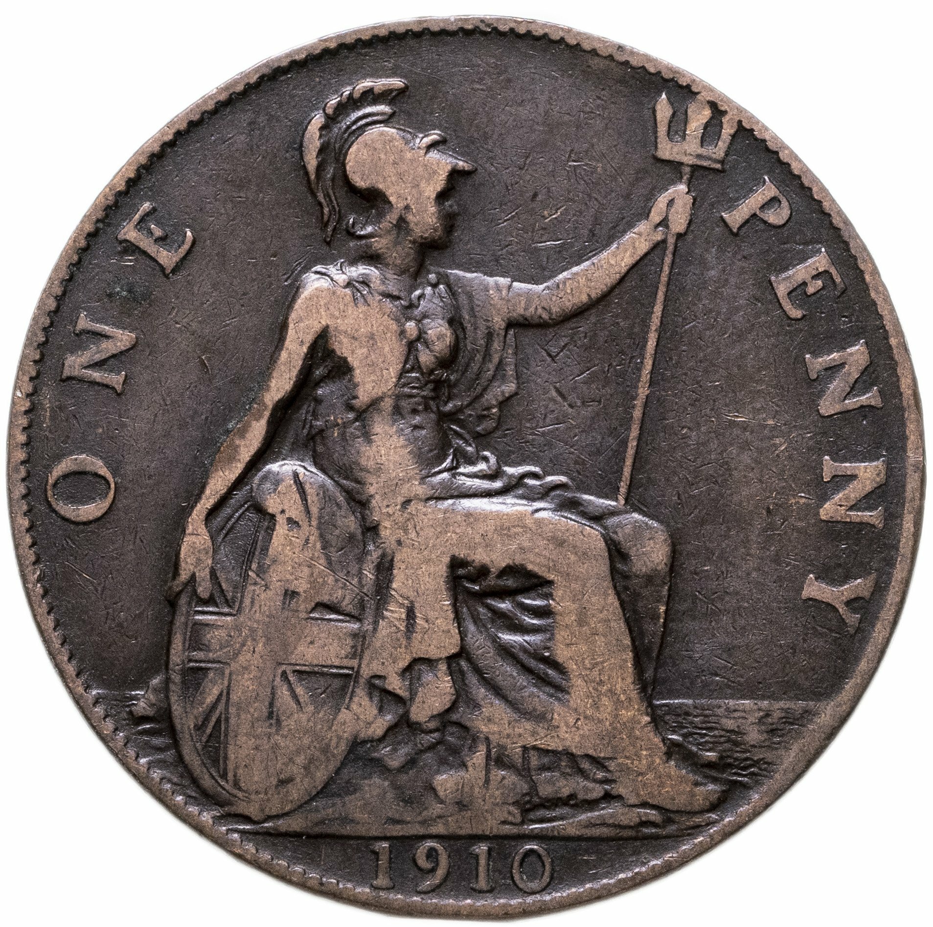 Великобритания 1 пенни penny 1910, Бронза, в сохранности F-VF