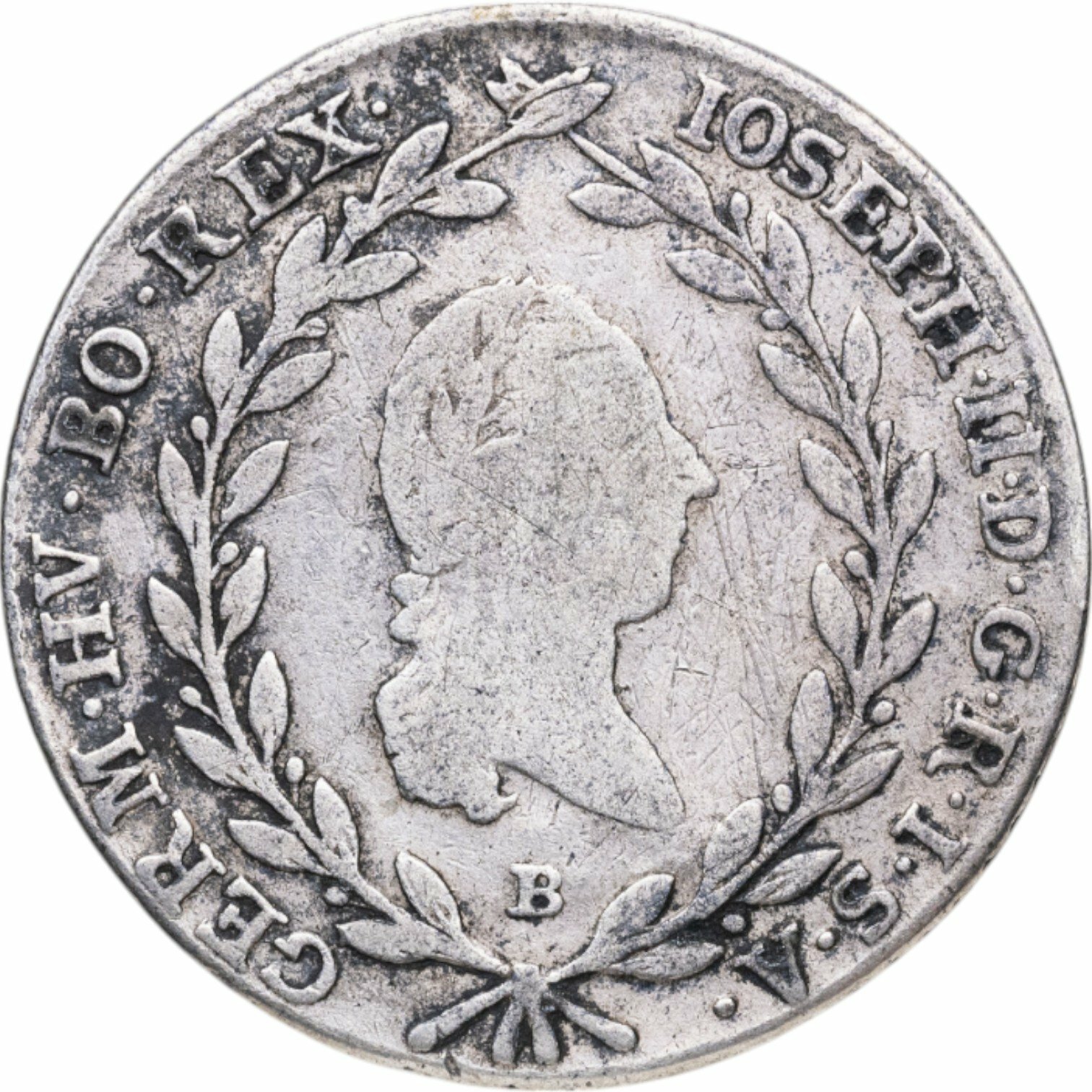 Австрия 20 крейцеров 1788 B, Серебро 583, в сохранности VF-XF