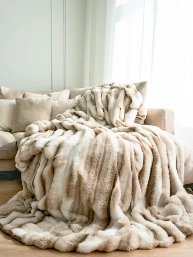 Плед коричневый, Плед-покрывало, велсофт, 220х200 см, темно-бежевый, коричневый