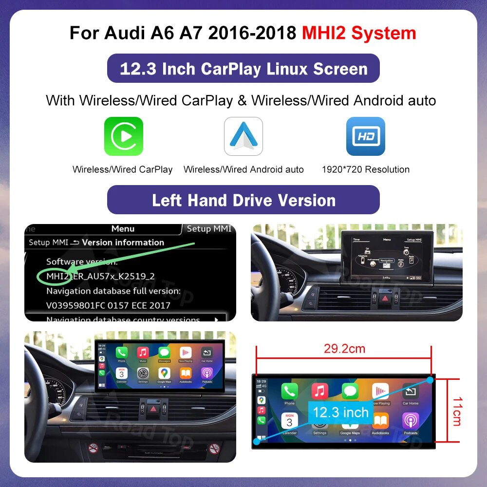 Мультимедийная стереосистема Road Top для Audi A6 C6 C7 A7 2011-2018, беспроводной MIH2 Version LHD