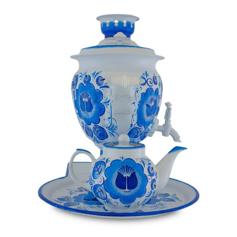 Электрический самовар 3 л Желудь в наборе с росписью Классическая гжель