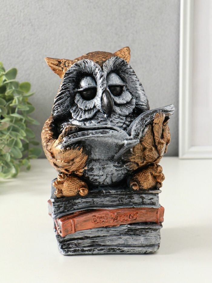 Копилка для денег Сова с книгой , гипс, 25 18 см, под бронзу с серебром