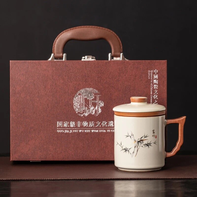 Подарочная чайная чашка Жу Яо — дизайн «Далёкие горы», матовая, с крышкой, для медитации, коллекционный предмет