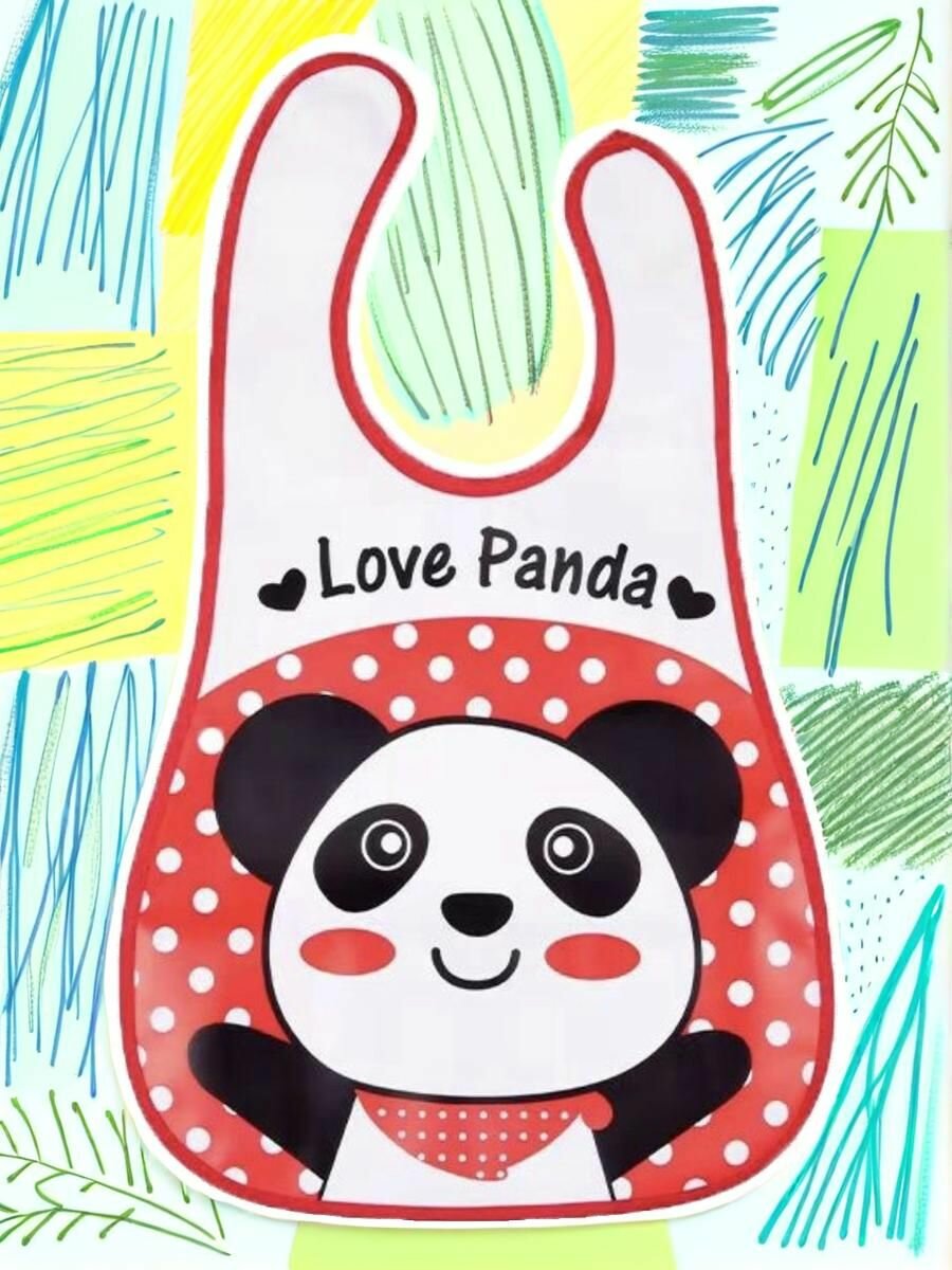 Слюнявчик для малышей из ЭВА с пандой на липучке - детский нагрудник непромокаемый для кормления новорожденного красный EEbaby