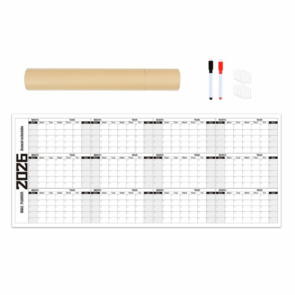 Набор Настенных Календарей С Недатированным Стираемым Ламинированным Расписанием на 2026 Год-Черный