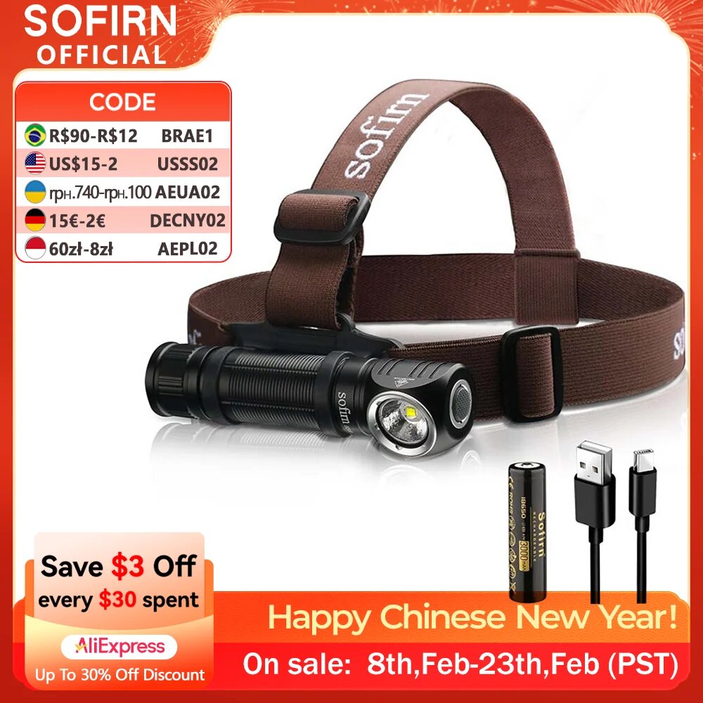 Sofirn HS40 USB C налобный фонарь 5000-5300K