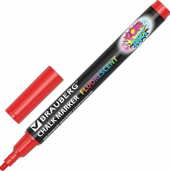 Маркер меловой Brauberg "Pop-art", красный, 3,5 мм, сухостираемый, для гладких поверхностей