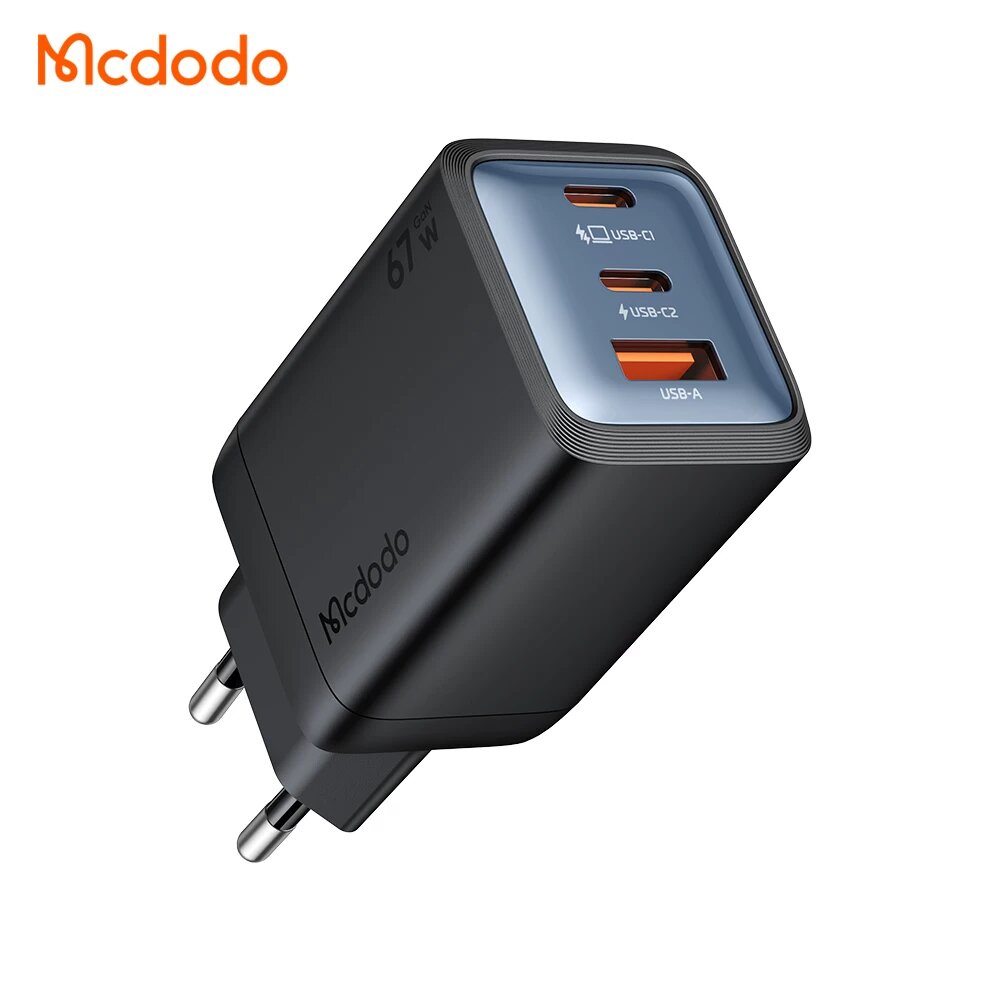 Мини-зарядное устройство GaN 67 Вт с 2 USB-C и 1 USB-A портами, разъем EU для iPhone 15/16 Pro Max и Samsung PD45W