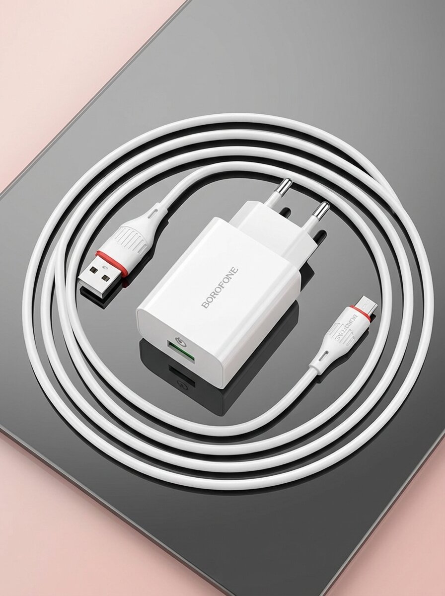 Сетевое зарядное устройство + кабель Micro USB USB QC3.0 18W 2.1A белый