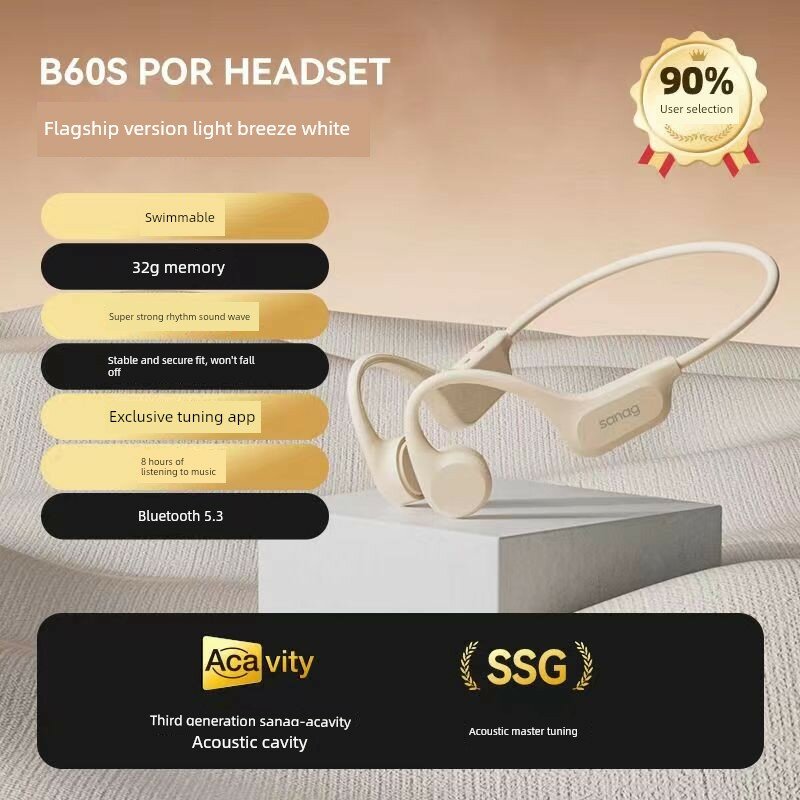 Sanag B60s Pro наушники с костной проводимостью Bluetooth, водонепроницаемые для плавания и спорта, 32 ГБ памяти, белый