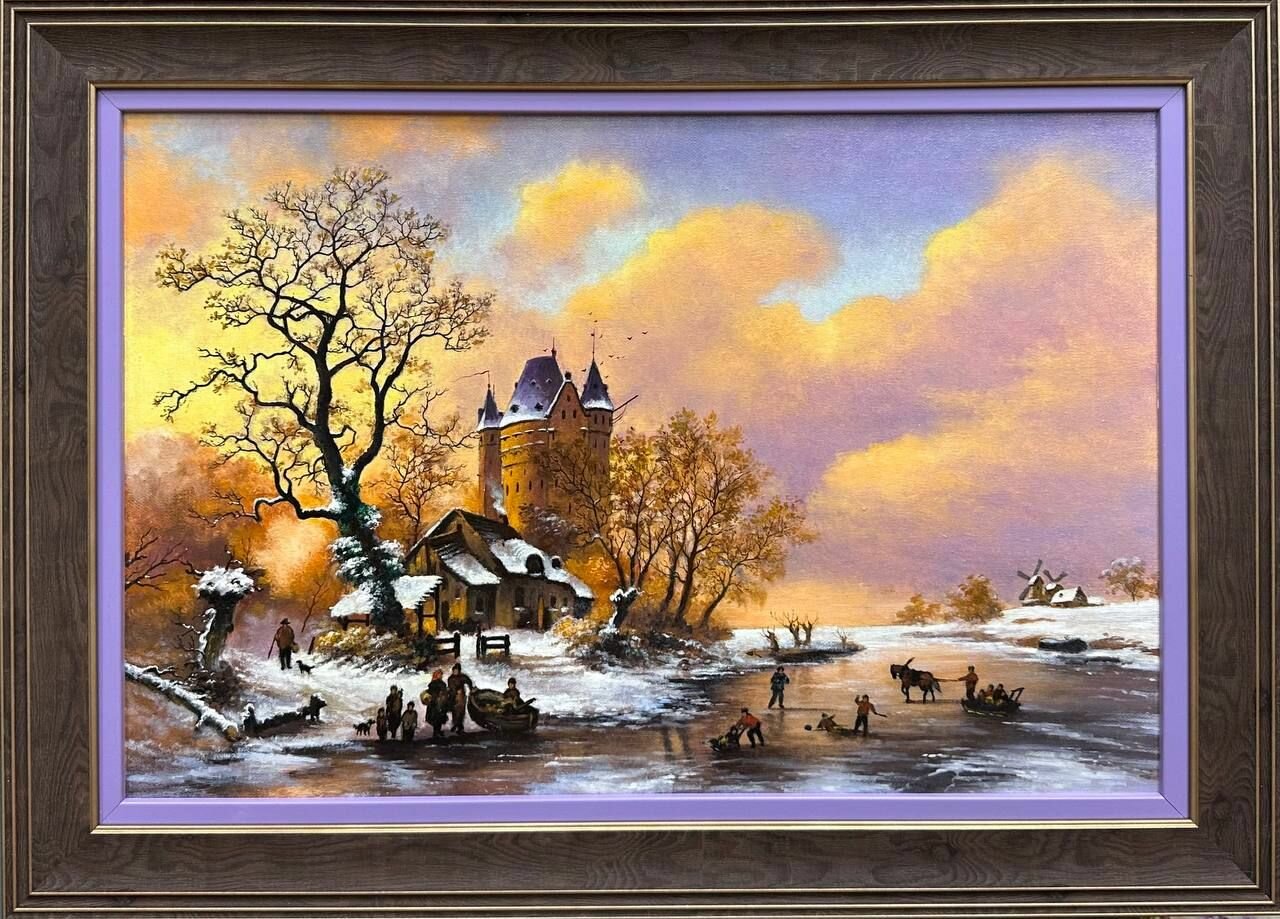 Картина маслом, зимний пейзаж "Голландский зимний пейзаж". Холст/Масло. Размер 40х60. Автор Васильев.