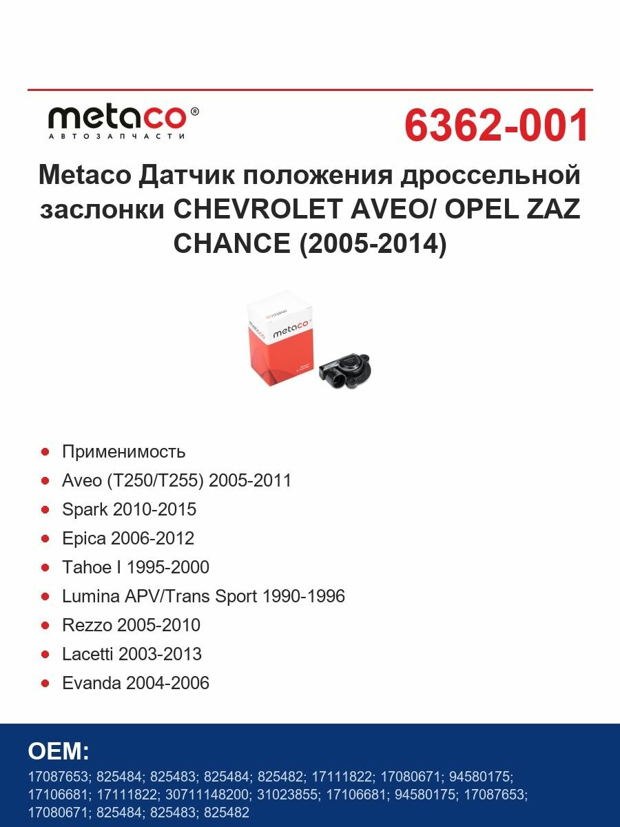Metaco Датчик положения дроссельной заслонки CHEVROLET AVEO/ OPEL ZAZ CHANCE (2005-2014)