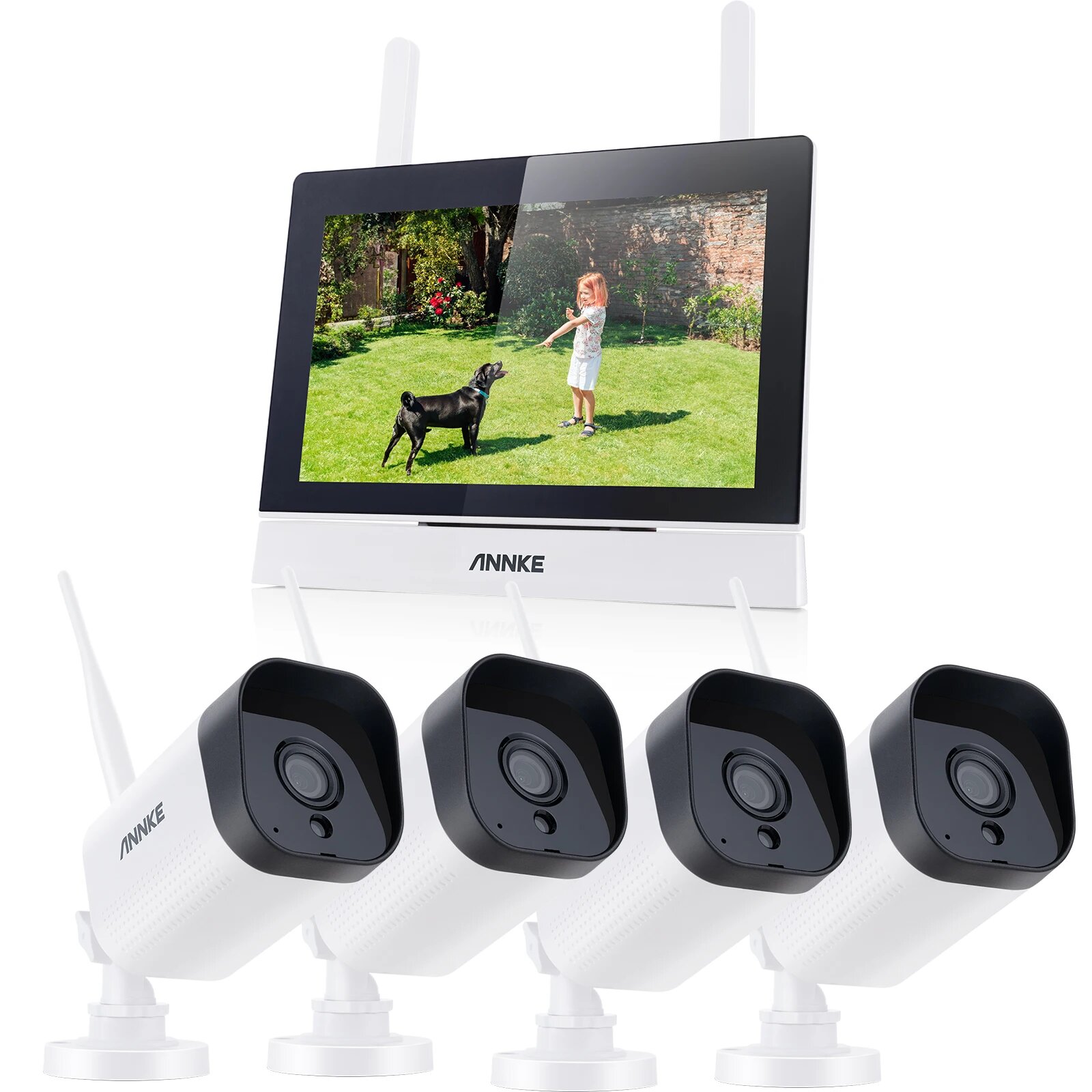 ANNKE-Wireless NVR Камера, Система видеонаблюдения CCTV, Детекция движения, Двунаправленный аудио, ИК ночное видение, 4 штуки 3MP камер, 4-канальный, 7" монитор, WTL300