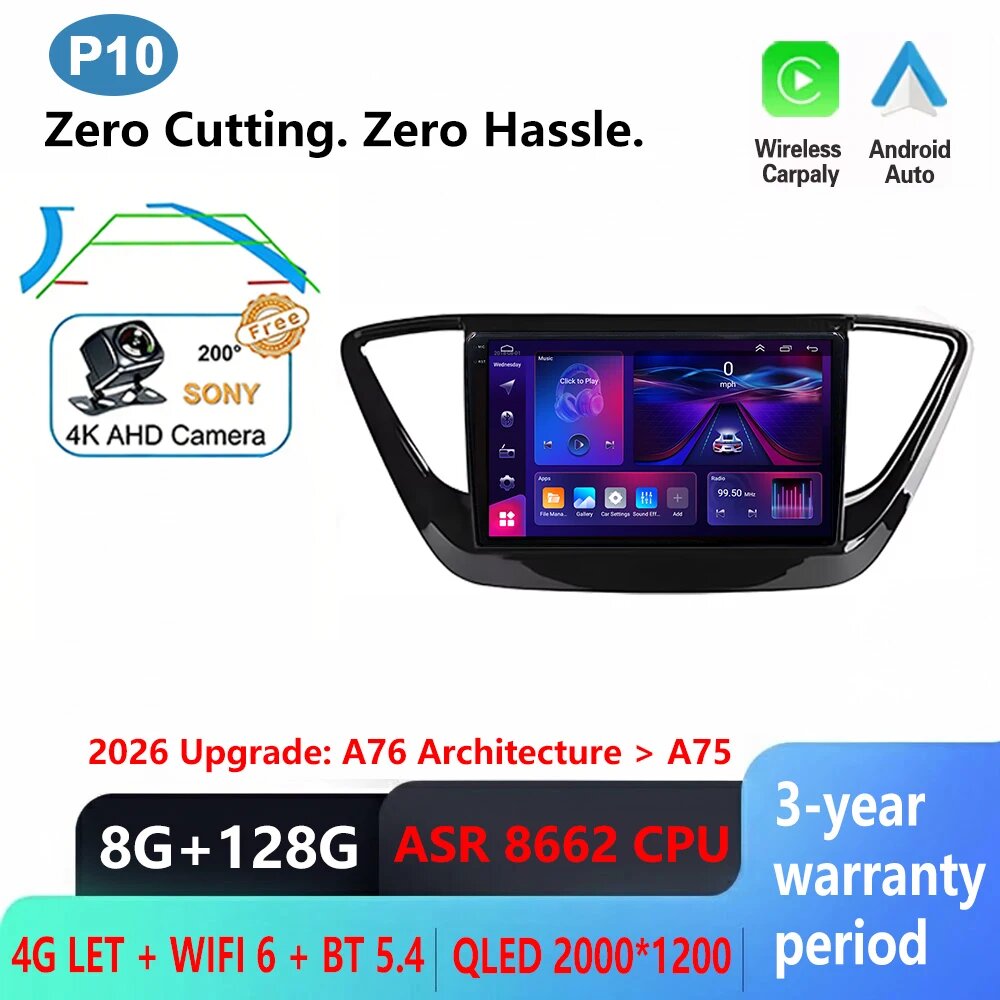 Автомагнитола Android 2026 ASR 8662 8G+128G 4G для Hyundai Solaris 2