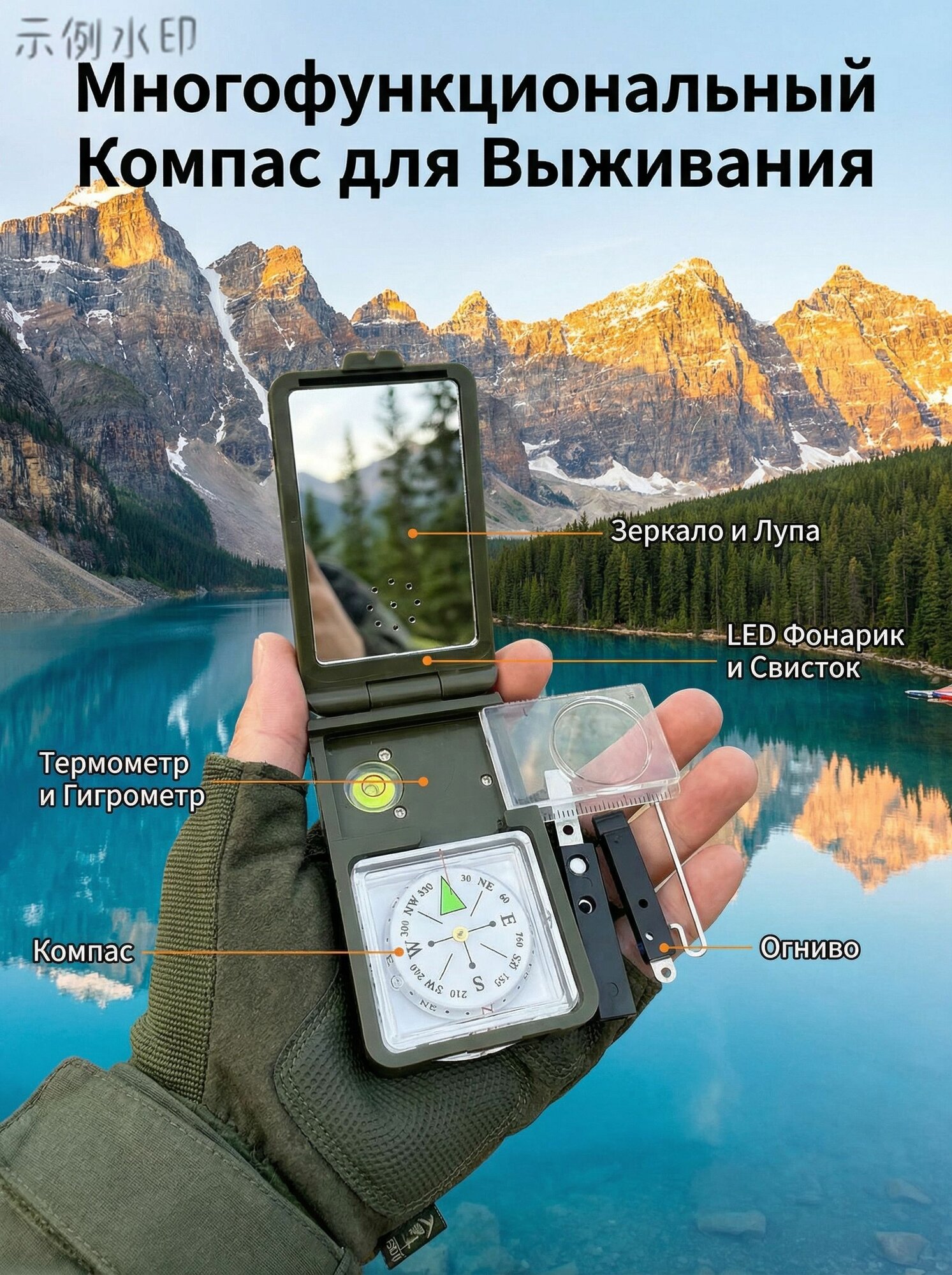 Многофункциональный гигрометр с термометром и компасом