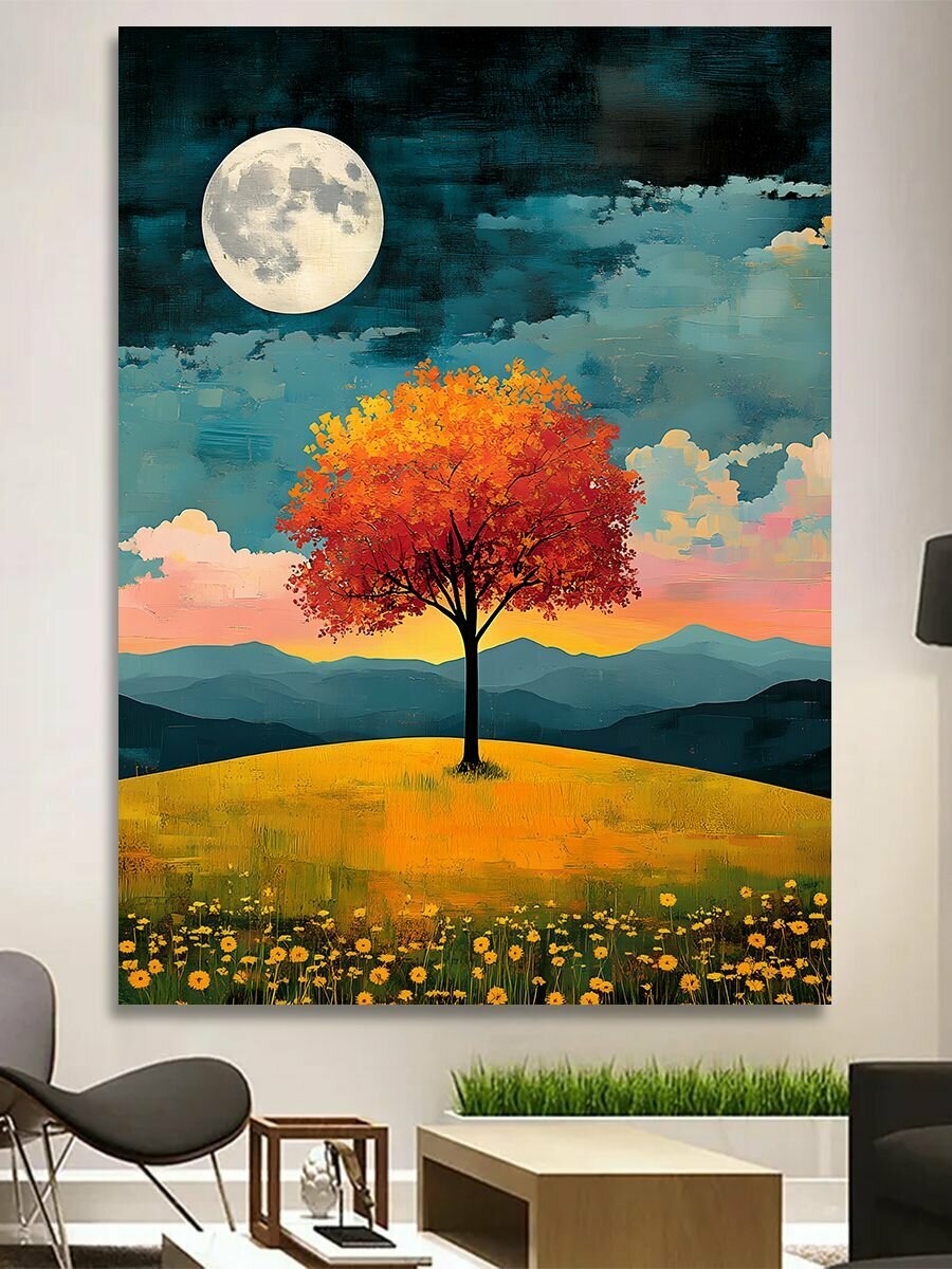 Картина / дерево, картина на холсте, пейзаж, 50х70 см.