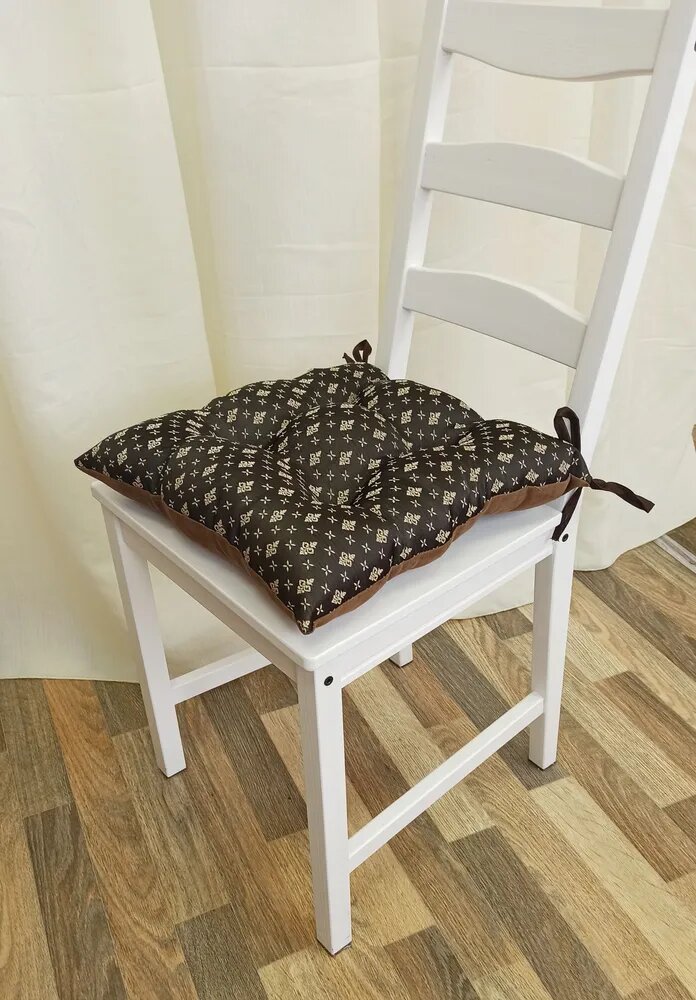 Кружева Подушка на стул двухсторонняя с завязками 40х40 см, альянс, светло-коричневый