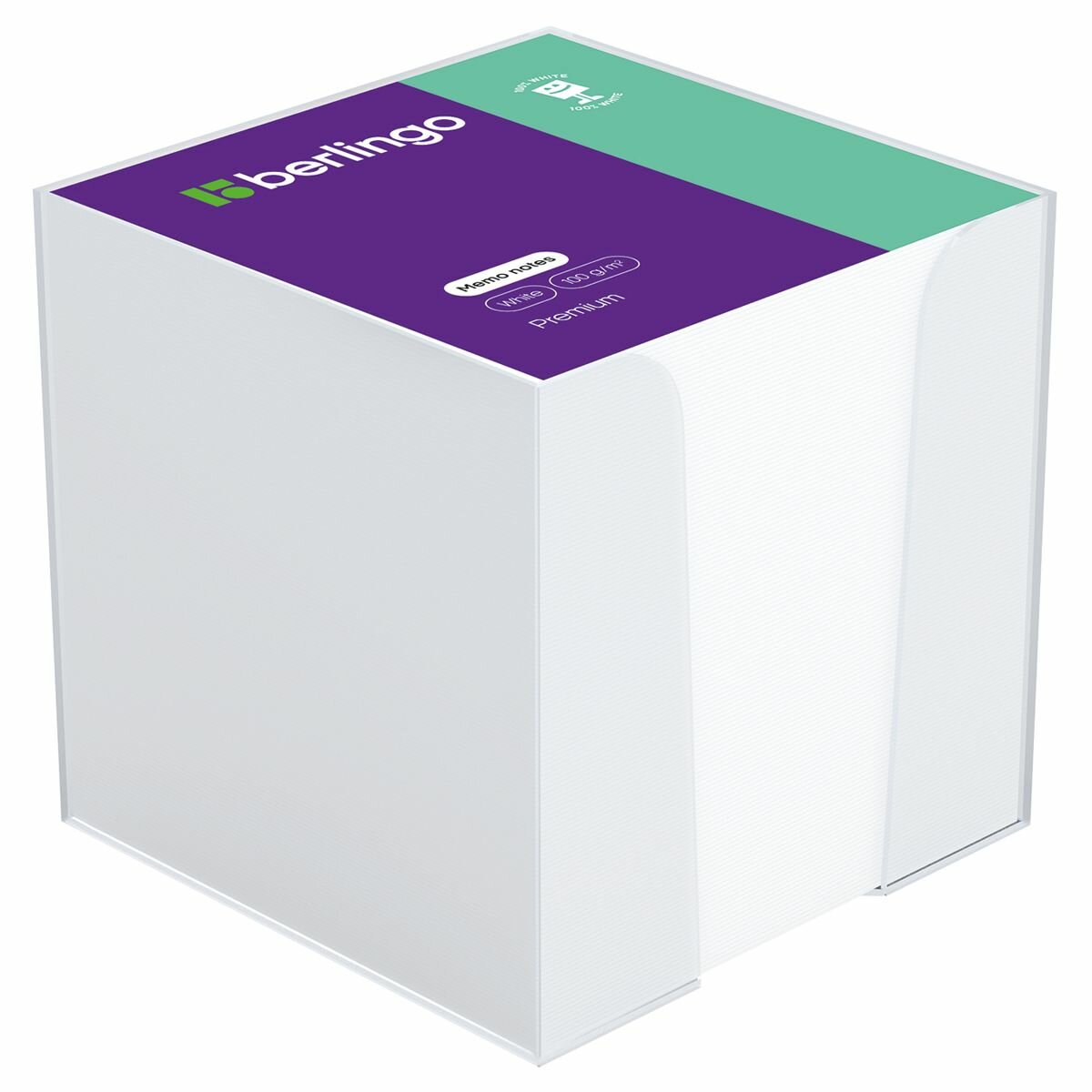 Блок для записей BERLINGO 9*9*9см. "Premium" пластиковый бокс, белый ZP8608