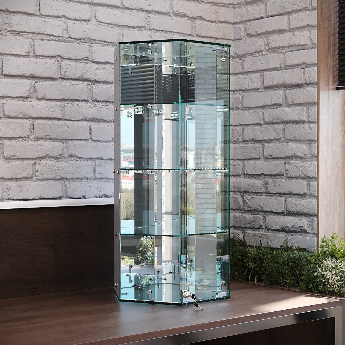 Витрина "истра" настольная шестигранная №6С (закрытая, задняя стенка - зеркало)