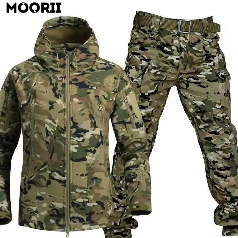 Осенне-зимний мягкий теплый костюм из акульей кожи для мужчин и женщин, одинаковая верхняя одежда, камуфляжная тренировочная одежда спецназа