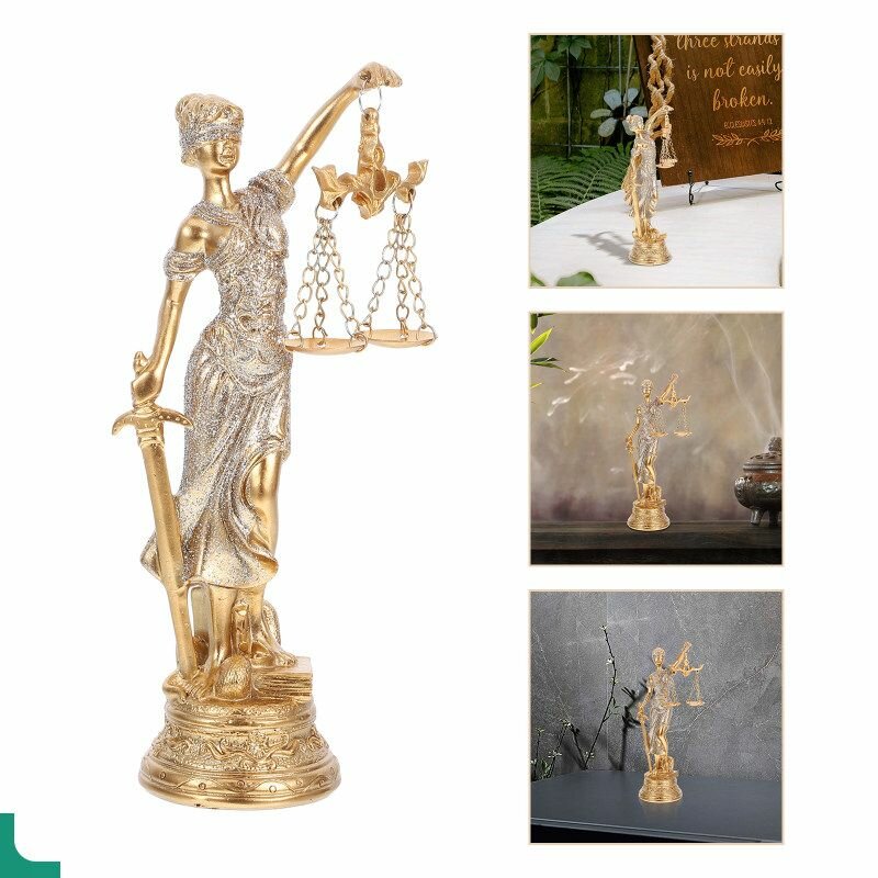 Статуэтка Справедливости Из Резины Золотого Цвета Размером 19.00X5.30X5.30Cm Декор Для Дома Офиса И Юридической Конторы