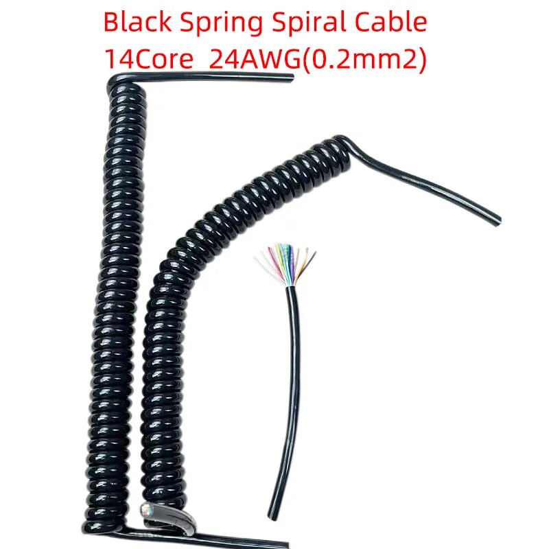 Черный пружинный телескопический кабель 14-жильный 24AWG 0,2 мм2 Stretch 4Meters