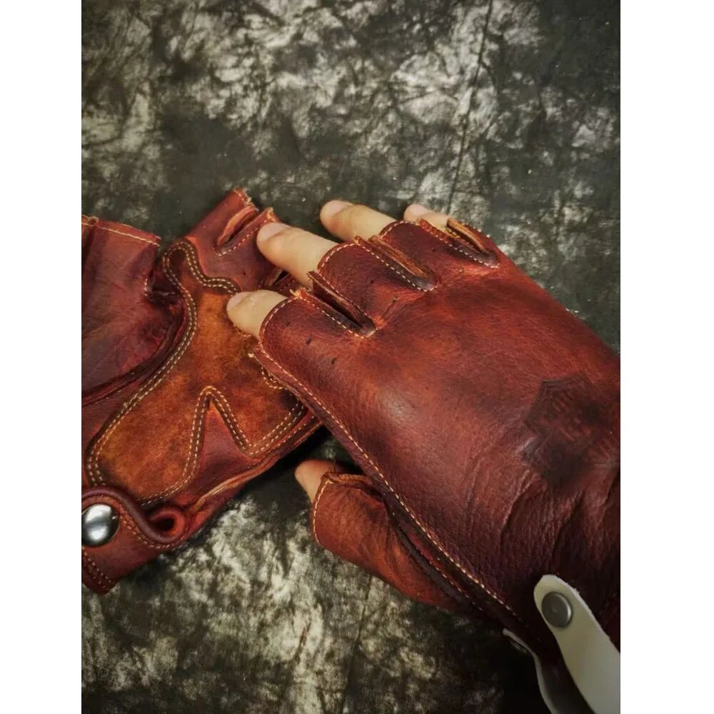 Короткие летние дышащие перчатки ручной работы из натуральной яловой кожи с половиной пальца, мотоциклетные перчатки в стиле панк, металлические полурезанные перчатки в стиле ретро XL