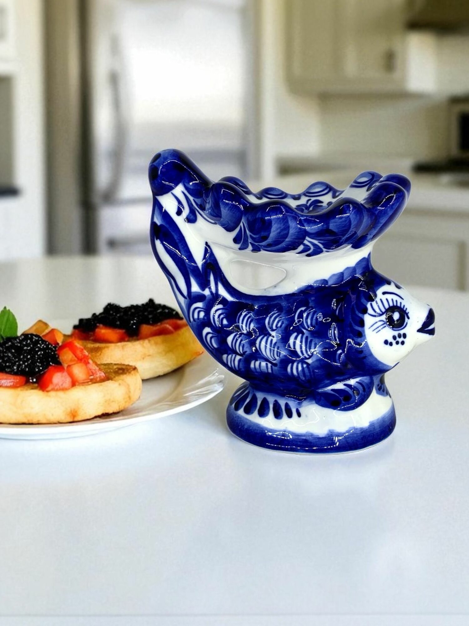 Икорница "Рыбка" гжель фарфор ручная работа