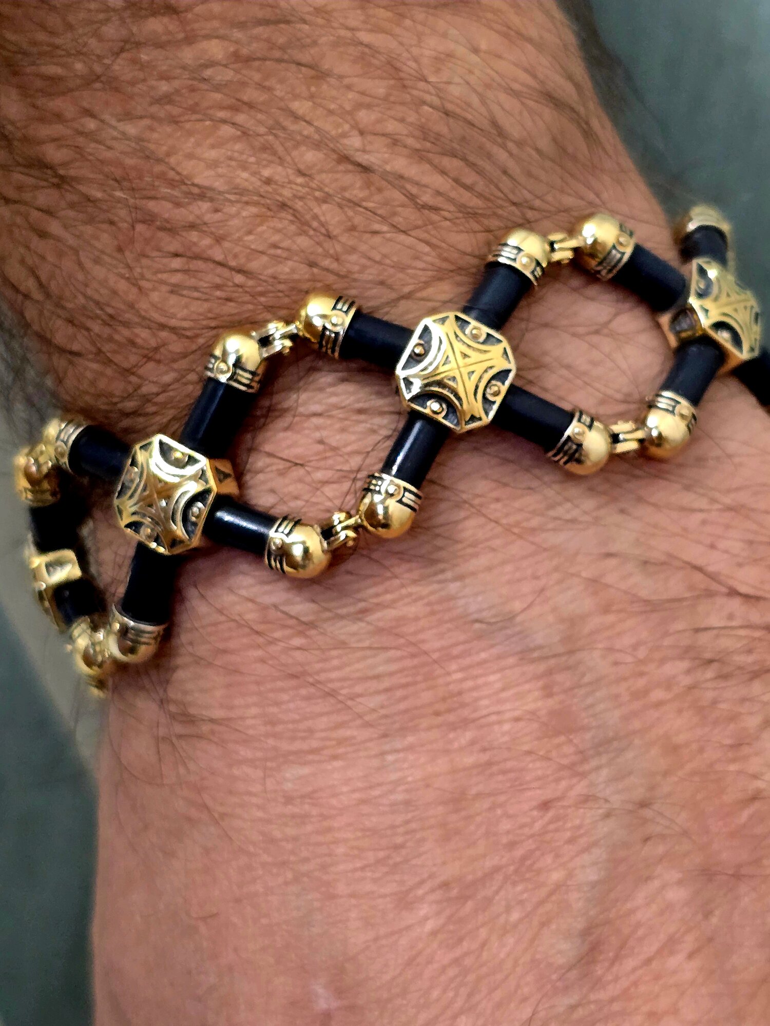 Браслет, серебро, 925 проба, золочение, каучук