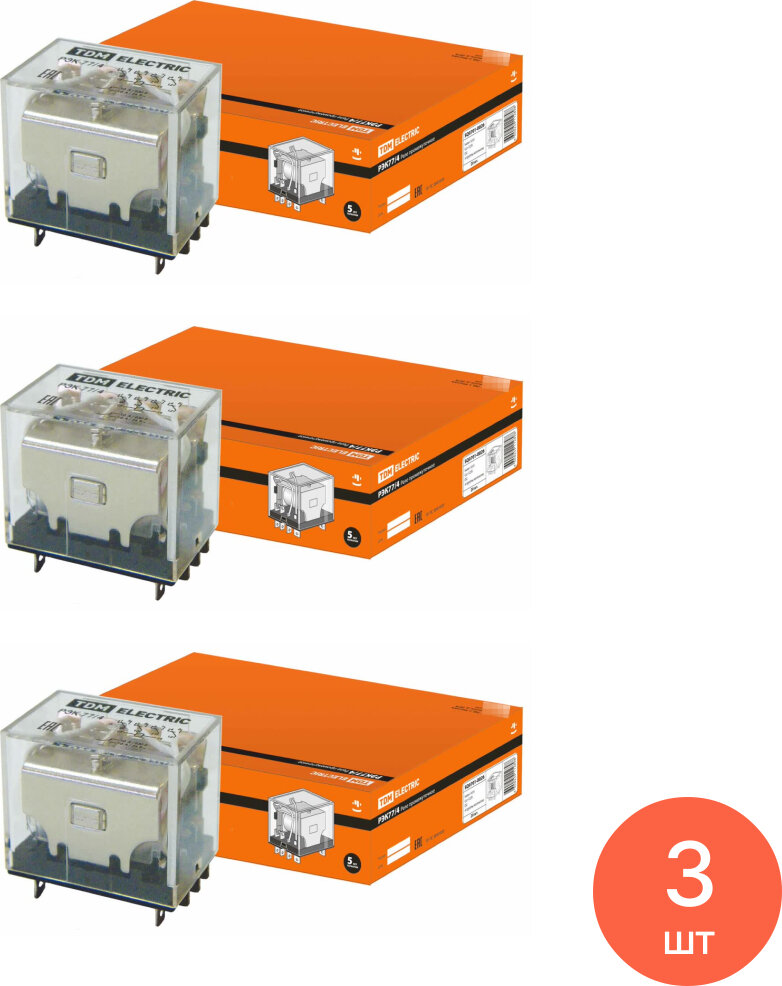 Реле промежуточное TDM Electric / ТДМ Электрик РЭК77/4, 41х42х27мм, 10А 12В DC, SQ0701-0026 / электрика (комплект из 3 шт)