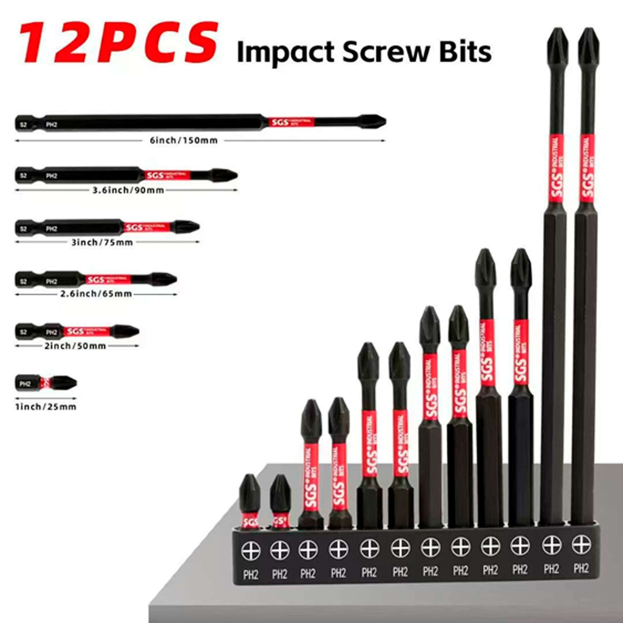 Набор ударных бит SGS PH2 25/50/65/75/90/150мм S2 SGS63-PH2