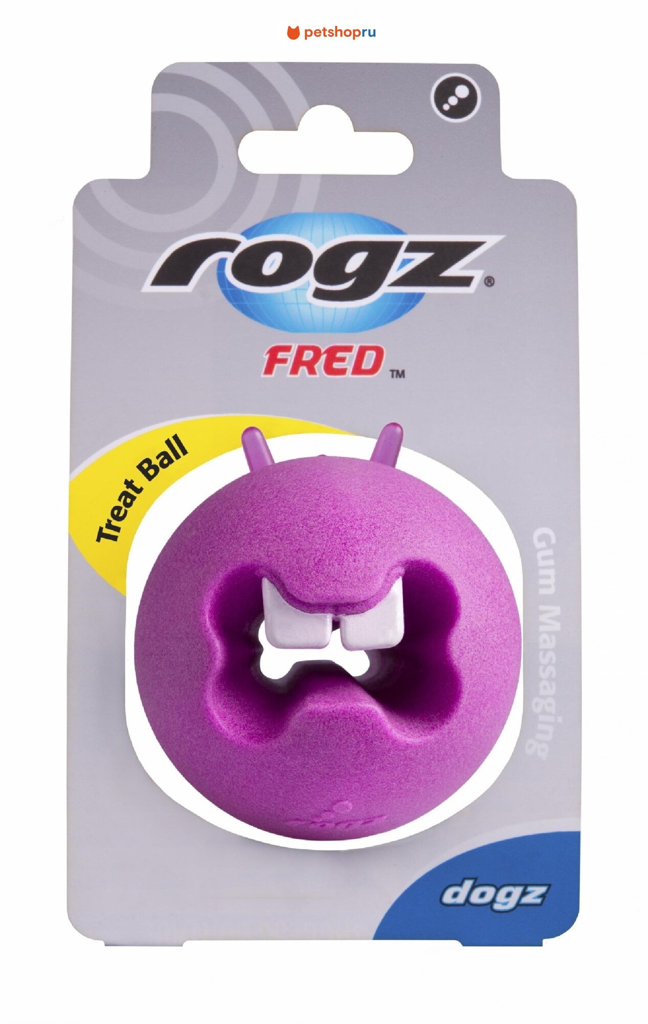 Rogz Игрушка с отверстиями для лакомств и массажными насечками FRED средняя, розовый (FRED TREAT BALL)