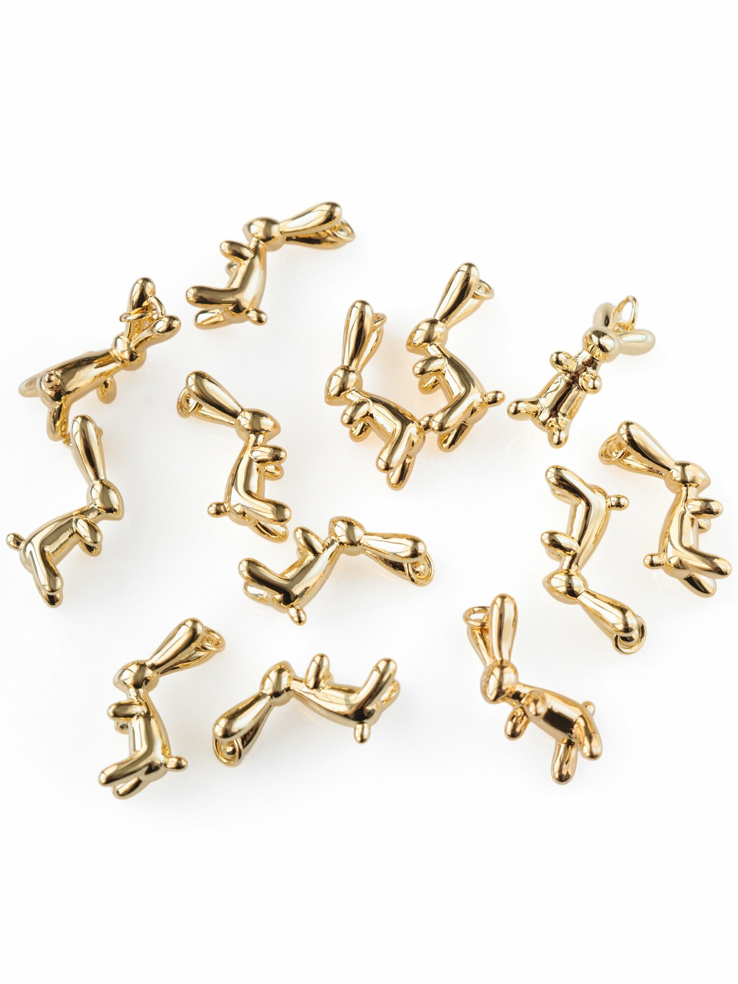 Кулон Подвеска металлическая кролик 3 шт. для рукоделия / браслета / сережек, позолота Real Gold Plated, 17x8.5x12 мм