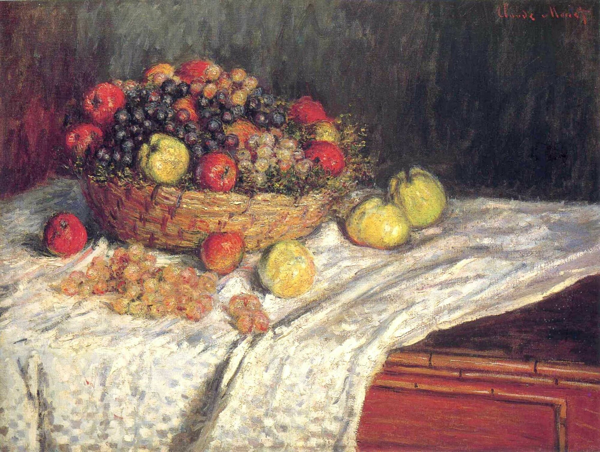Картина Клода Моне Фруктовая корзина с яблоками и виноградом 1879 80х60 см