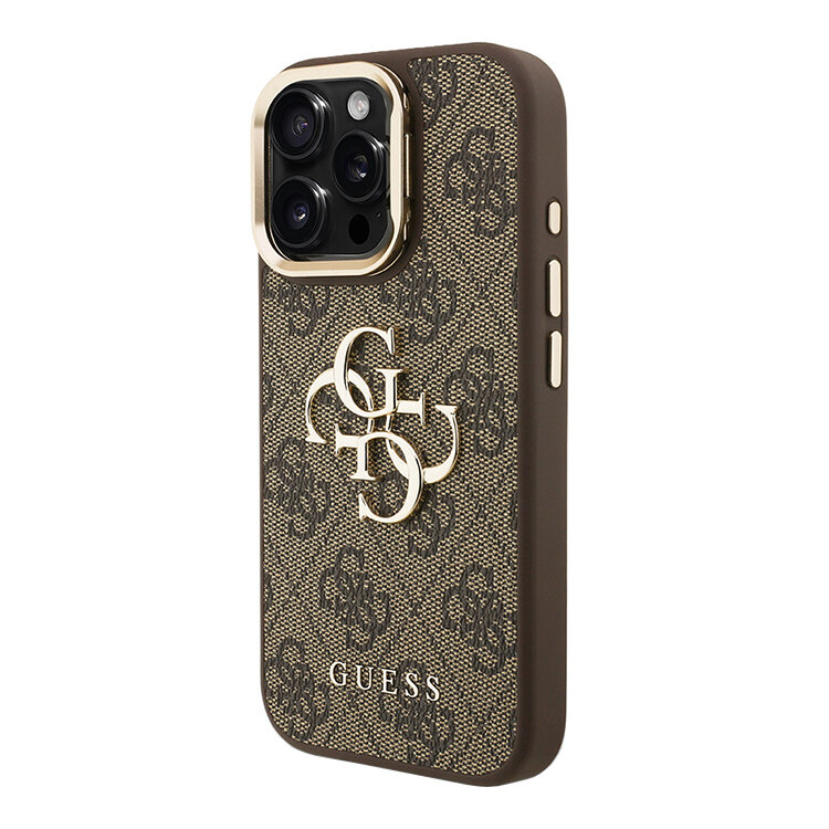 Guess чехол с подставкой для iPhone 15 Pro Max, PU-кожа 4G Big metal logo, коричневый