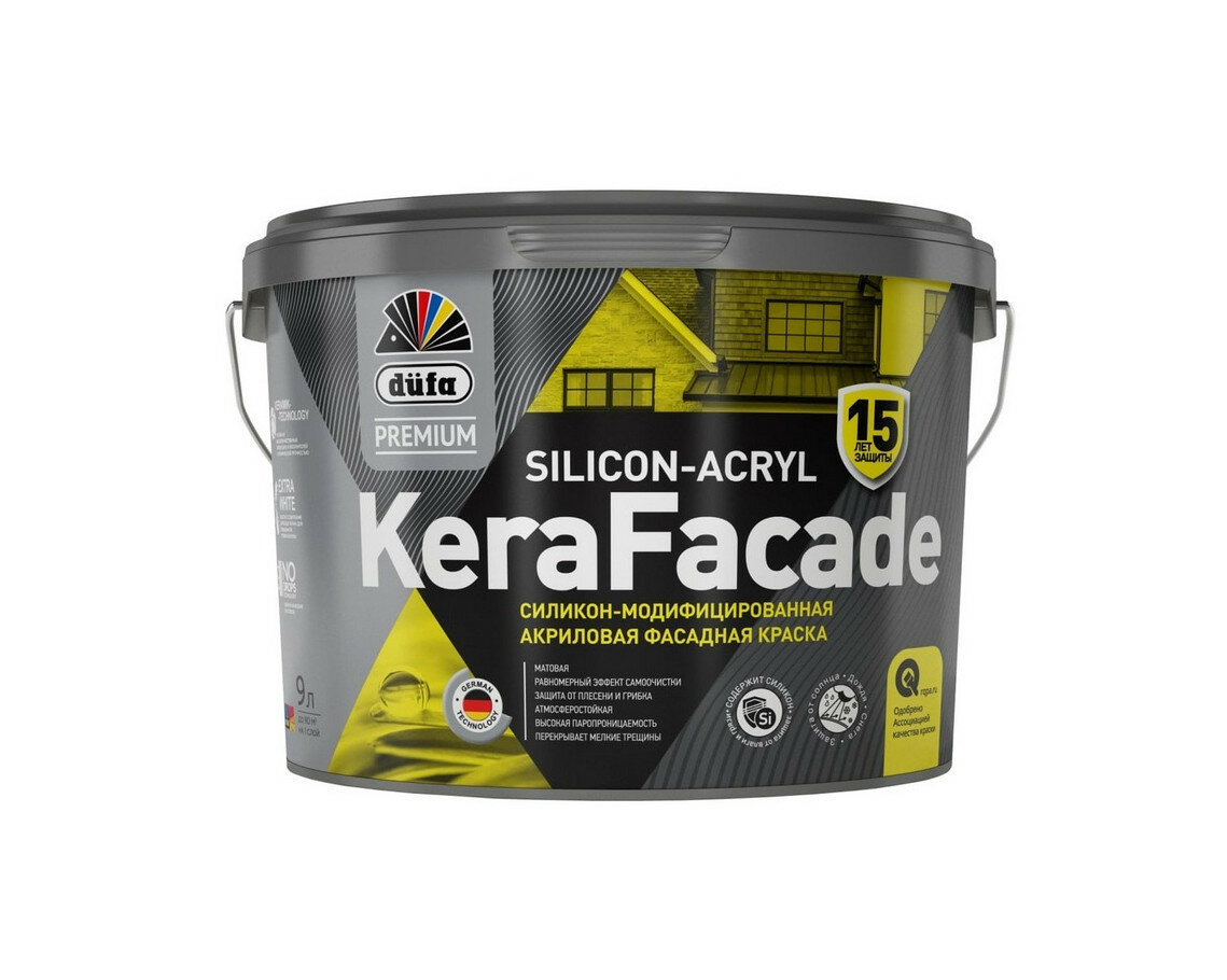 Фасадная краска Dufa Premium KeraFacade, акриловая, белая, 9 л