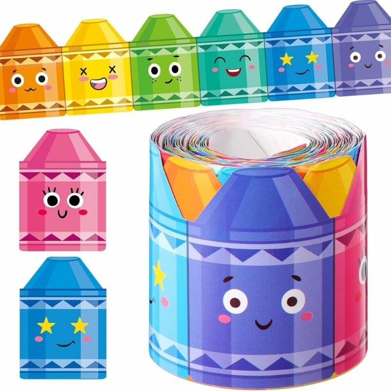 Яркий бордюр с рисунком карандаша 32.8 футов, наклейка на стену для декора классной доски, - ZA48