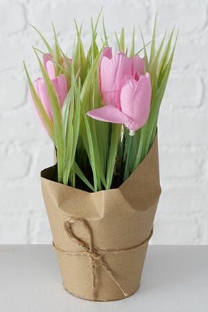 Искусственный цветок в горшке крокус роз-клэр, пластик, бумага, 20 см, Boltze 2008429-2