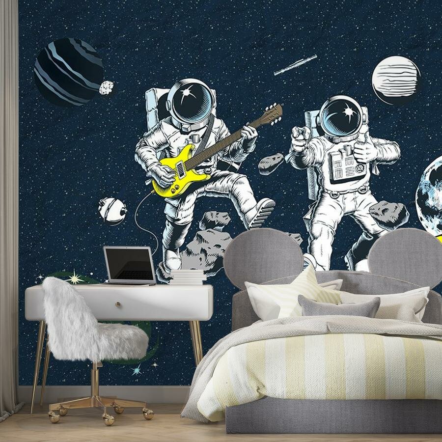 Фотообои в детскую: Космонавты-музыканты. 14-737-M-Флекс 270 x 300 см (ВхШ) Бесшовные, флизелиновые, влагостойкие обои MasterFresok