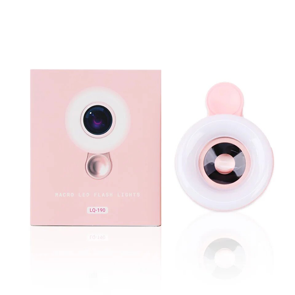 Макрообъектив 2 в 1 HD для объектива камеры мобильного телефона со светодиодной кольцевой Pink