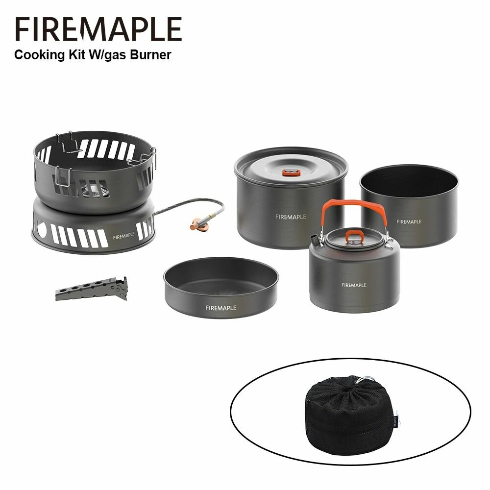 FIRE MAPLE Cooking Kit Gas - Полнокомплектная система для готовки 3 кВт с анодированной посудой и ветрозащитной горелкой