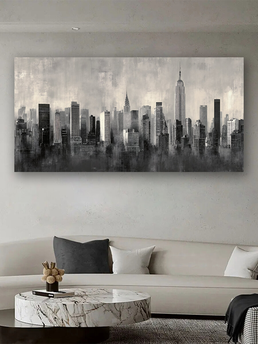 Интерьерная картина на стену горизонтальная - "Город / Пейзаж / Небоскребы" , 40х80 см.