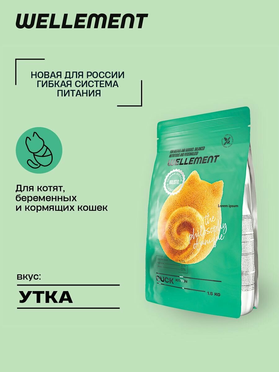 Беззерновой сухой корм холистик Wellement для котят с уткой, 1,5 кг