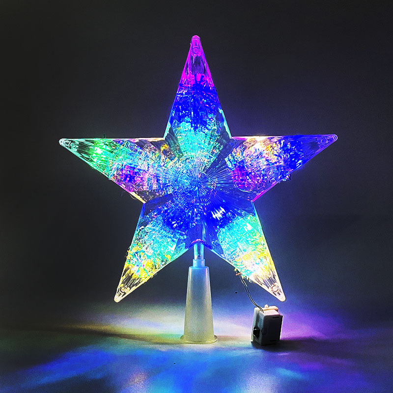 Светодиодная верхушка на ёлку «Звезда разноцветная», 21 см, от батареек LR 44, свечение мульти, 3 режима