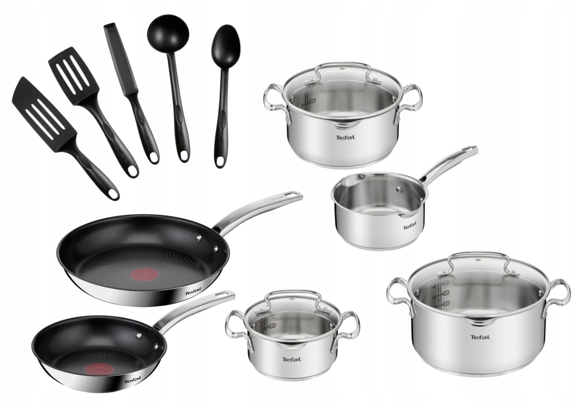 Кастрюли с крышками, сковороды и лопатки Tefal Duetto 14 предметов