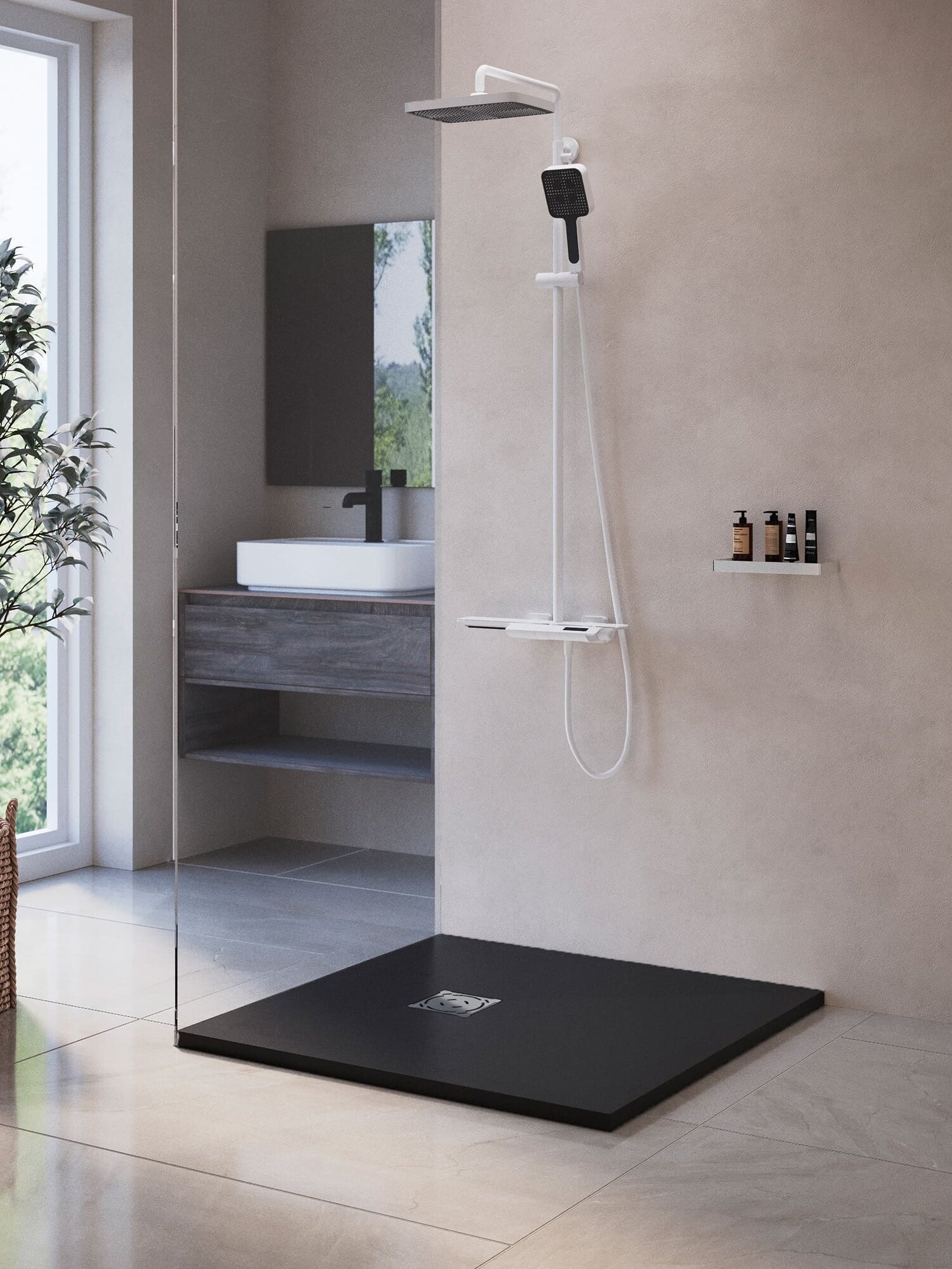 Душевой поддон  80*80*2,5 RGW ST-0088G Графит/Квадрат Ø 90 мм Каменный 16152088-02