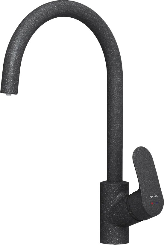 Смеситель для кухни AM.PM Like F8007S22 с краном для питьевой воды, с поворотным изливом, черный, матовый, однорычажный, с керамическим картриджем