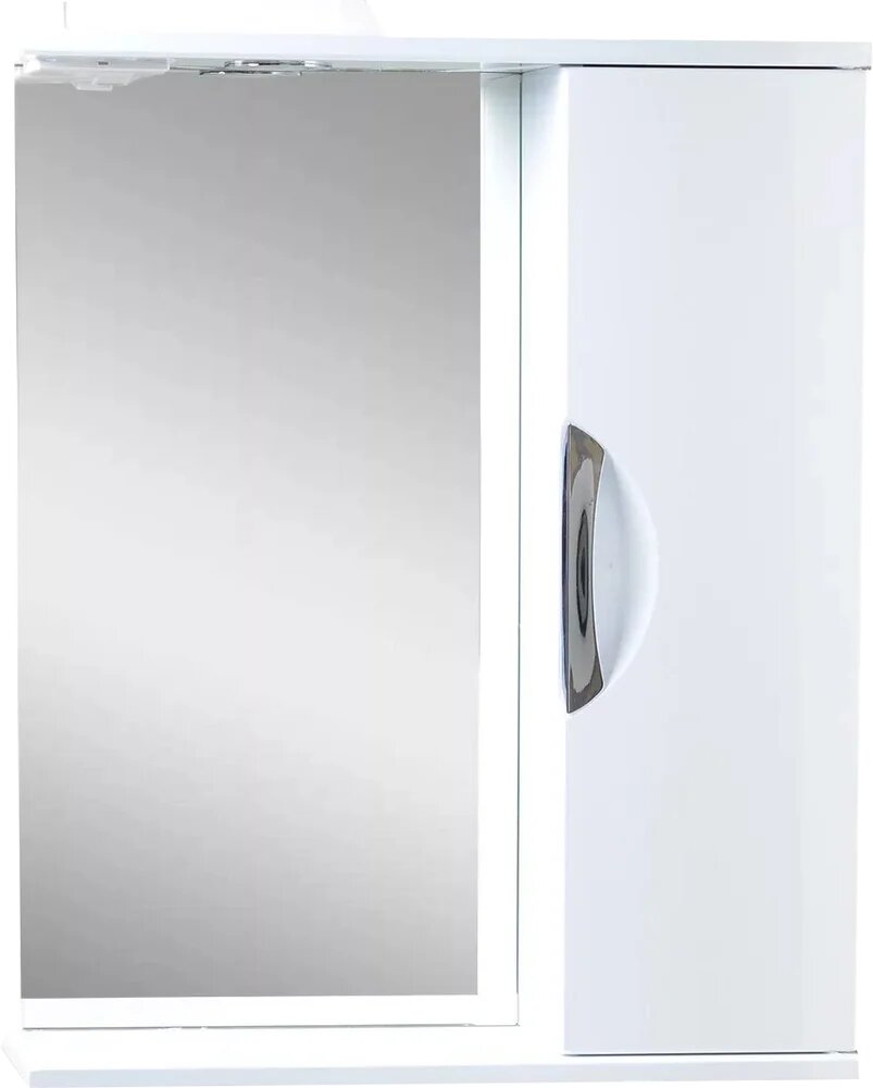 Зеркало Emmy Милли 65 R со светодиодной подсветкой, с полкой, со шкафчиком, 65 см, с розеткой, белое