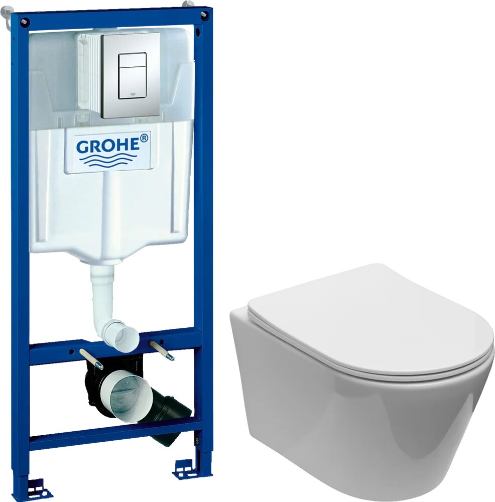 Комплект 2 в 1 Унитаз подвесной Aquanet Logan Tornado 340298 / Инсталляция с кнопкой Grohe Rapid SL 38772001 цвет хром